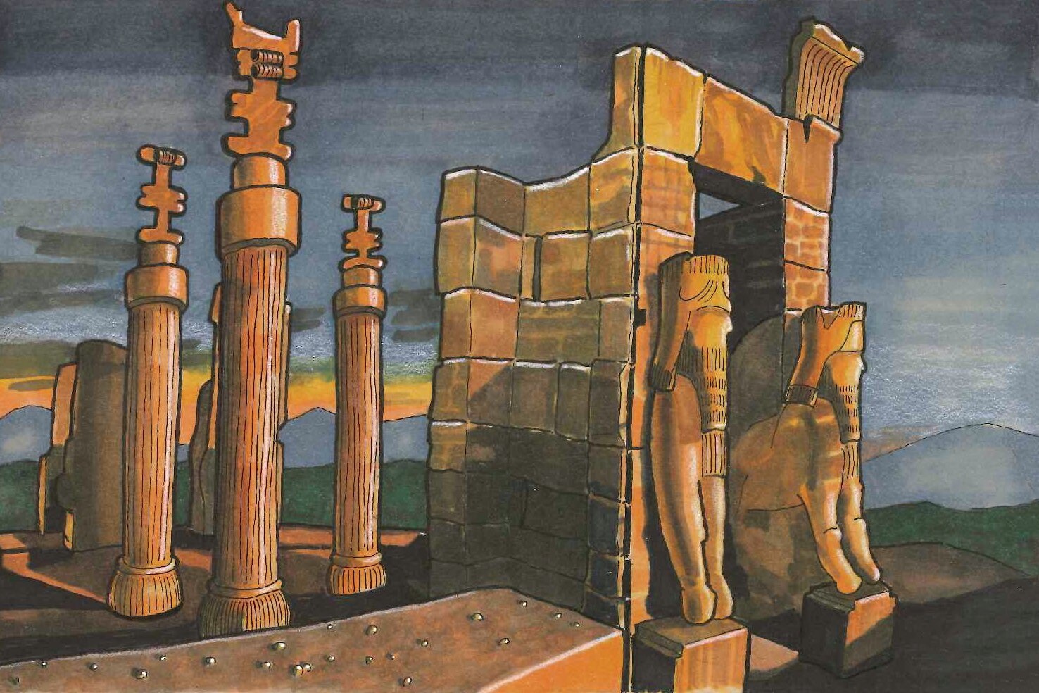 4” X 6” “ancient Ruins - Gate of Nations” Print - Hand Drawn, Drawing ...
