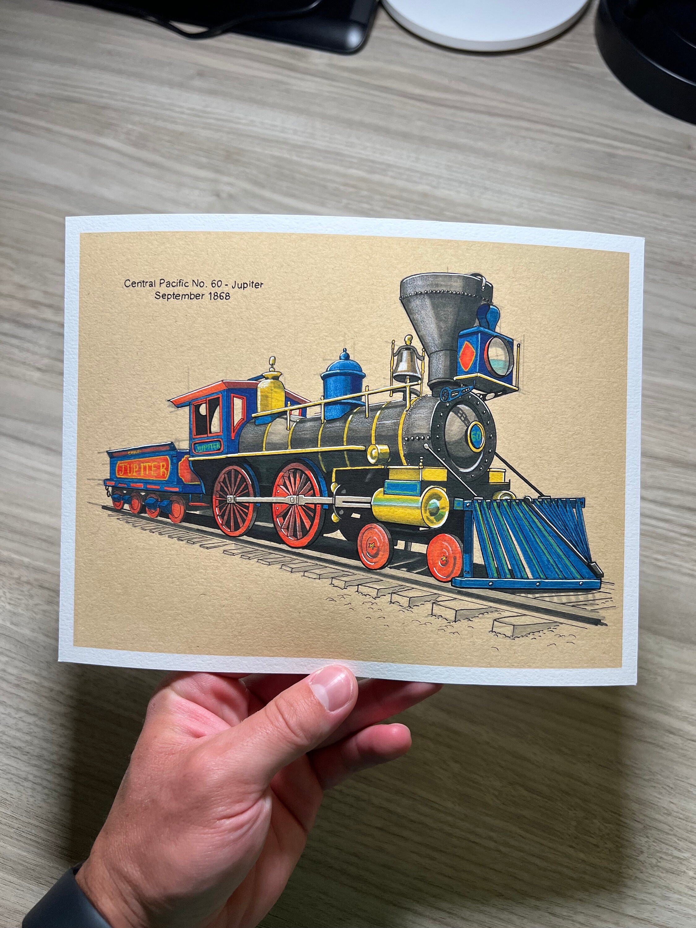 6” X 8” Central Pacific No. 60 “jupiter” Steam Locomotive Print - Hand ...