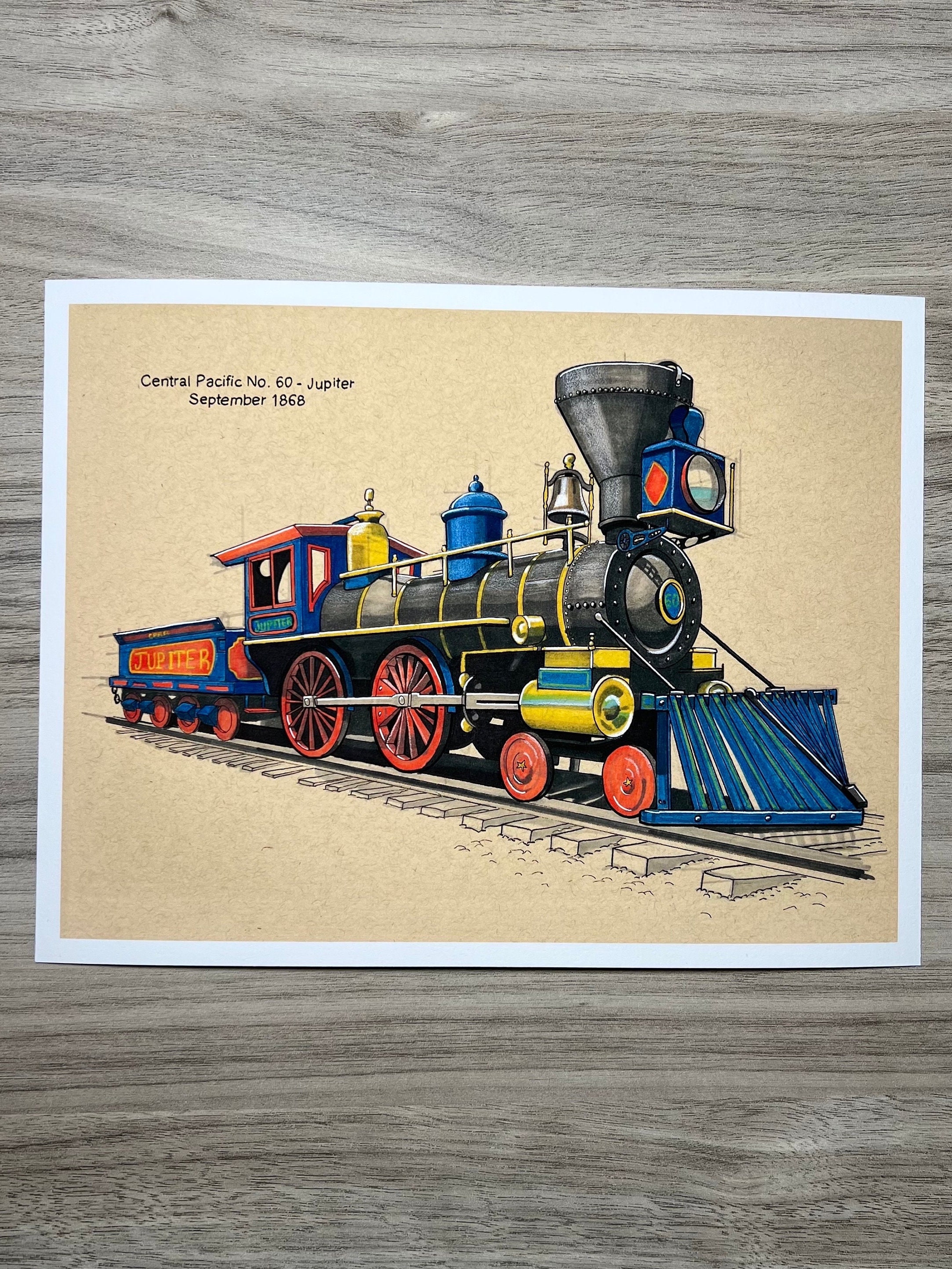 6” X 8” Central Pacific No. 60 “jupiter” Steam Locomotive Print - Hand ...