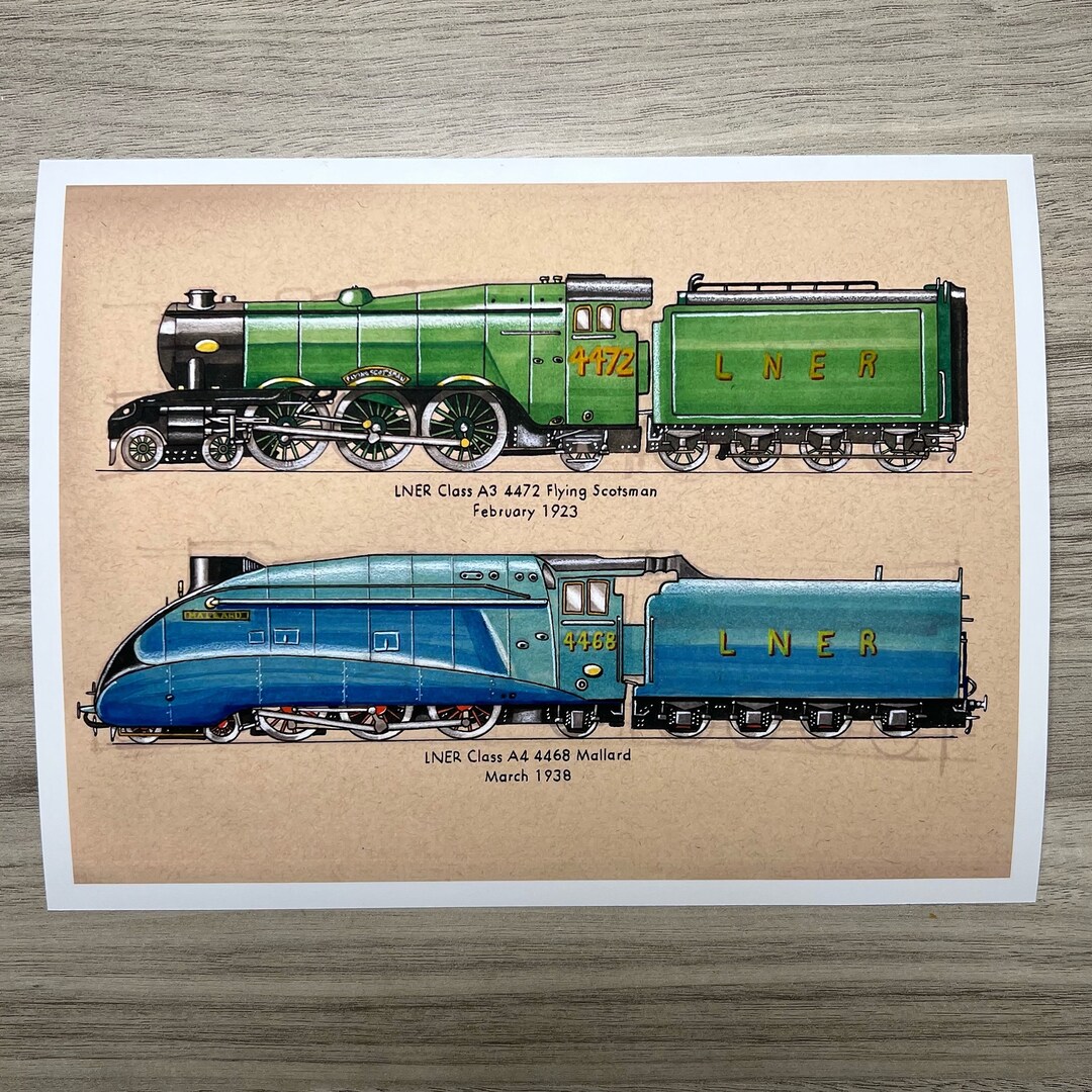 6 X 8 LNER Class A3 4472 Flying Scotsman & LNER Class A4 5568 Mallard ...