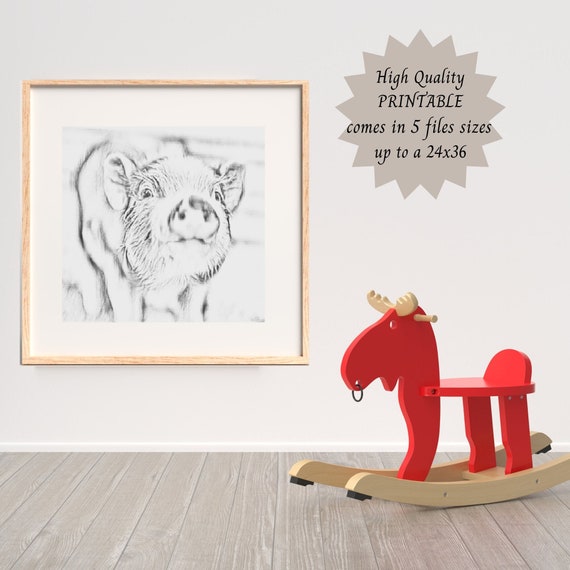 Hand Sketched Baby Pig Art for Nursery PRINTABLE Animal Art - Etsy