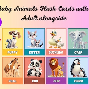 Baby Animals and Their Parents Flash Cards Set of 8 Printable Kids ...