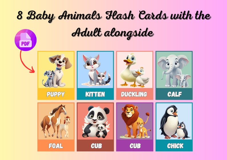 Baby Animals and Their Parents Flash Cards - Set of 8 Printable Kids ...