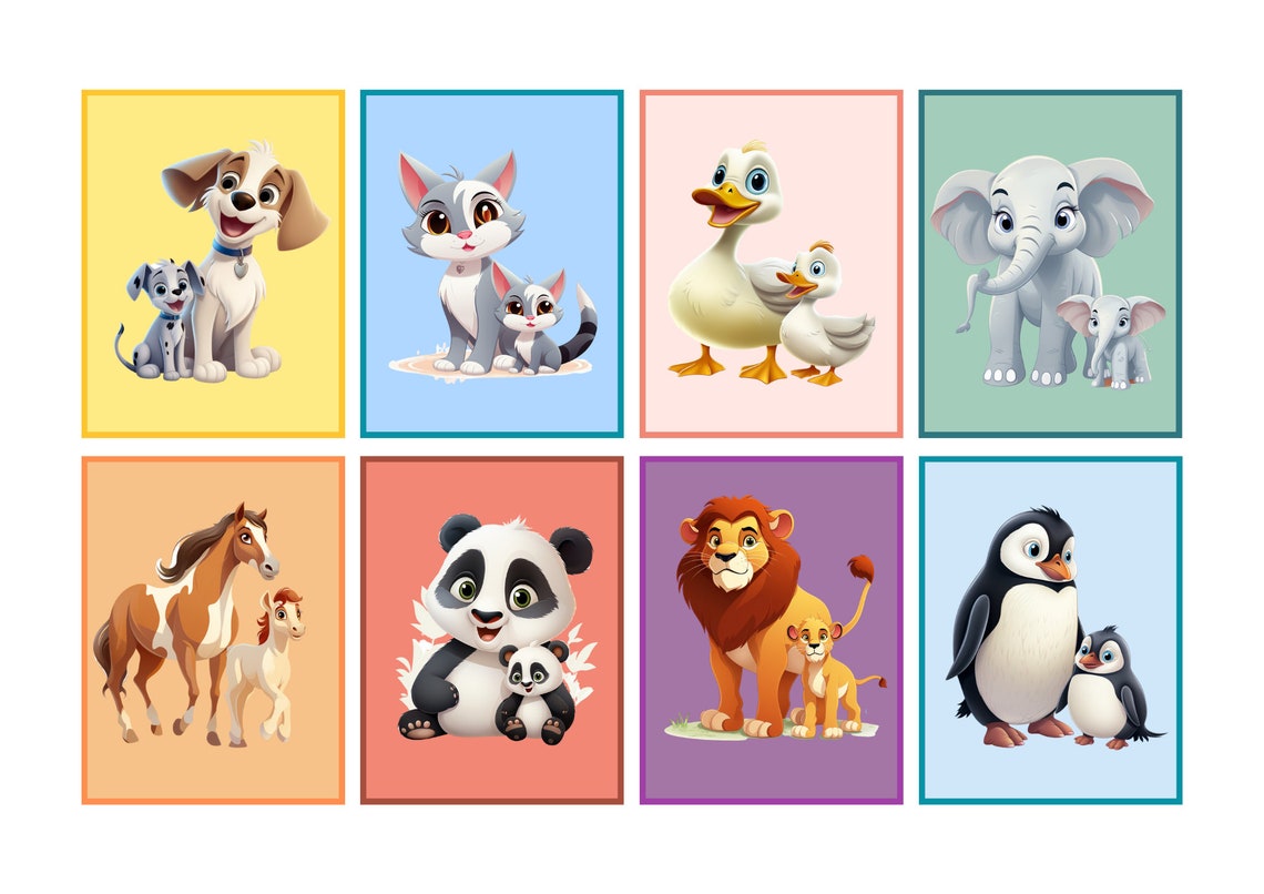 Baby Animals and Their Parents Flash Cards - Set of 8 Printable Kids ...