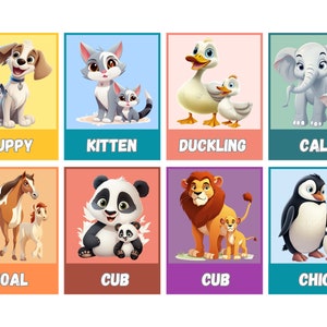 Baby Animals and Their Parents Flash Cards Set of 8 Printable Kids ...