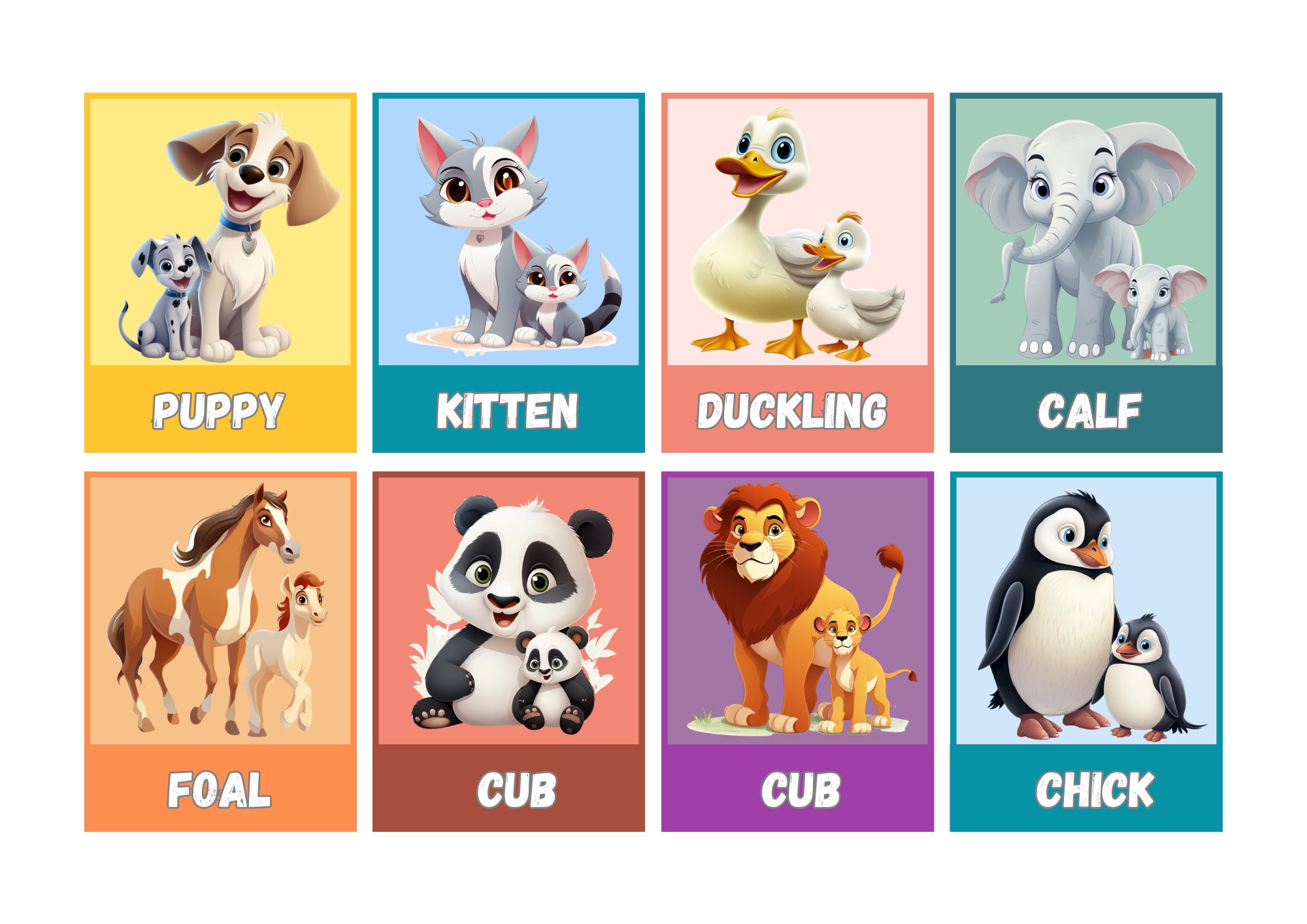 Baby Animals and Their Parents Flash Cards - Set of 8 Printable Kids ...
