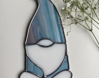 Handcrafted Blue Stained Glass Gnome Suncatcher: Add Whimsy - Etsy