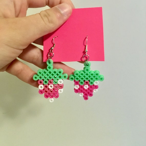 Strawberry Handmade Perler Bead Drop Earrings - Etsy