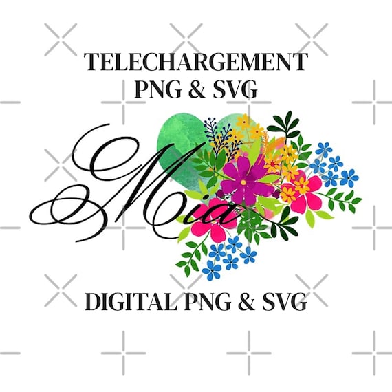 Mia SVG Cursive Text Flower Watercolor Personalized Name - Etsy