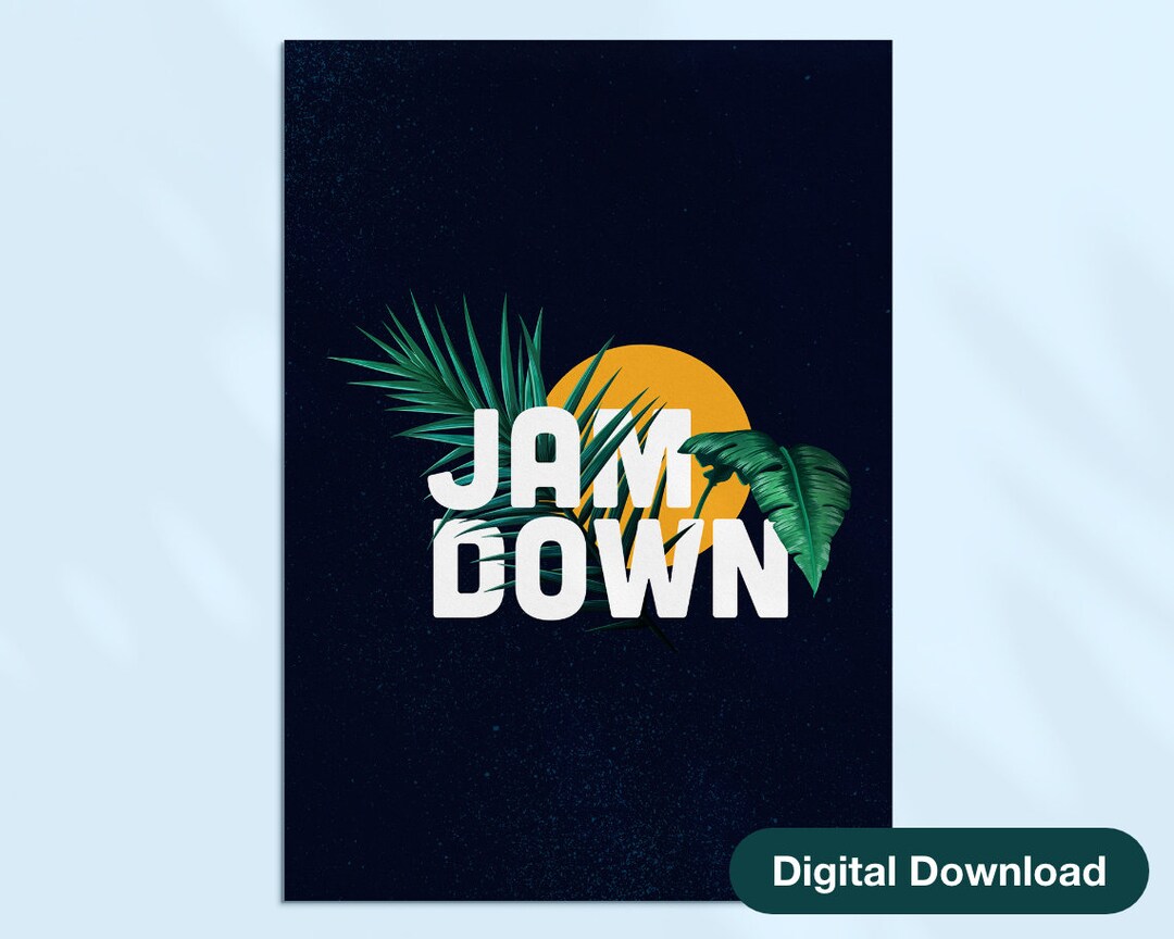 Jam Down Wall Art, Jamaican Print, Palm Tree, Blue Caribbean Art Print ...