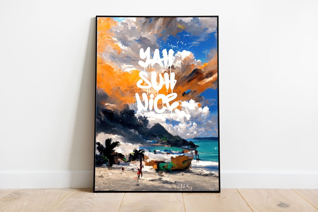 Caribbean Beach Art for Living Room Yah Suh Nice Jamaican Patois Wall ...
