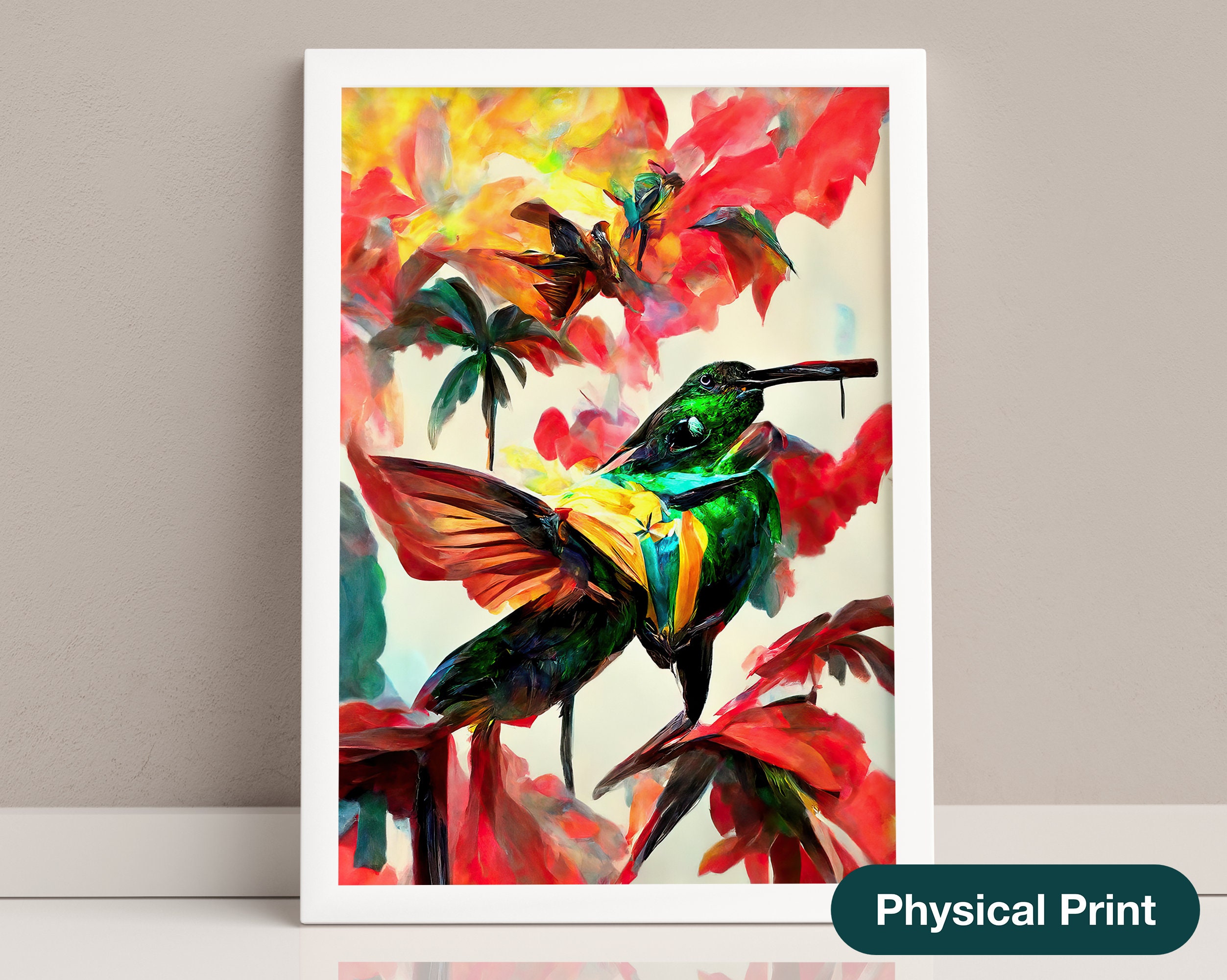 Jamaican Doctor Bird Wall Art, Humming Bird Print, Red Green and Gold ...