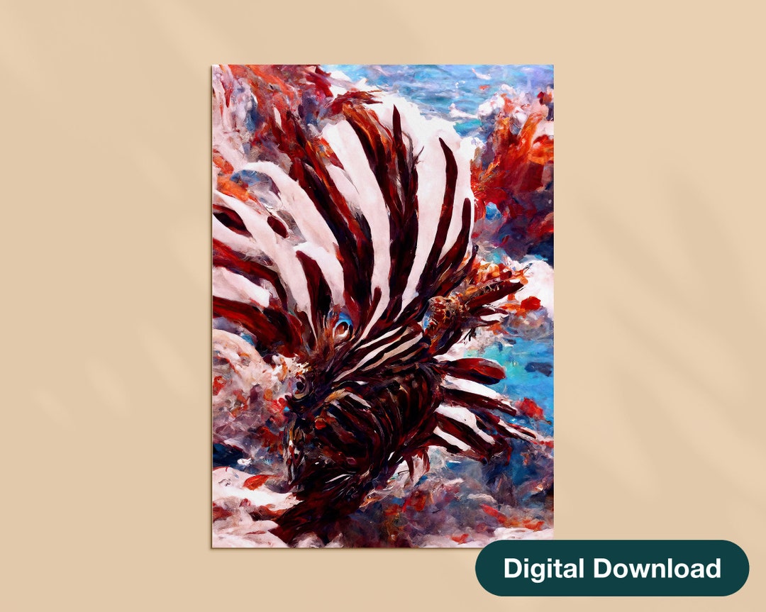 Lionfish Printable Wall Art, Caribbean Reef Fish, Underwater Animal ...