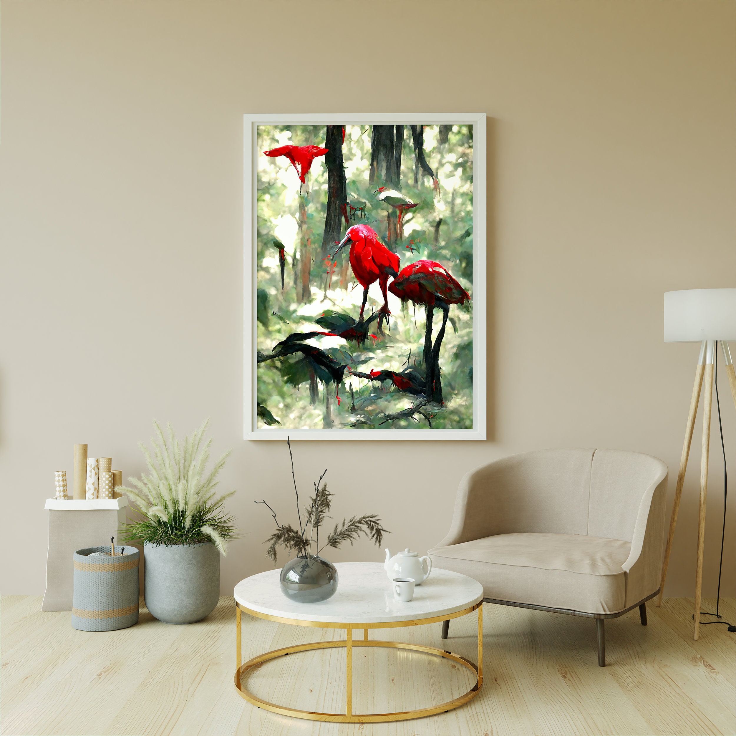 Scarlet Ibis in Forest Mangrove, Vibrant Printable Art, Bird Wall Art ...
