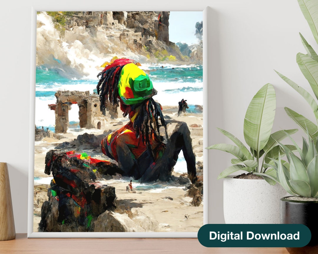 Printable Caribbean Beach Rastafari Poster | Downloadable Digital Art ...