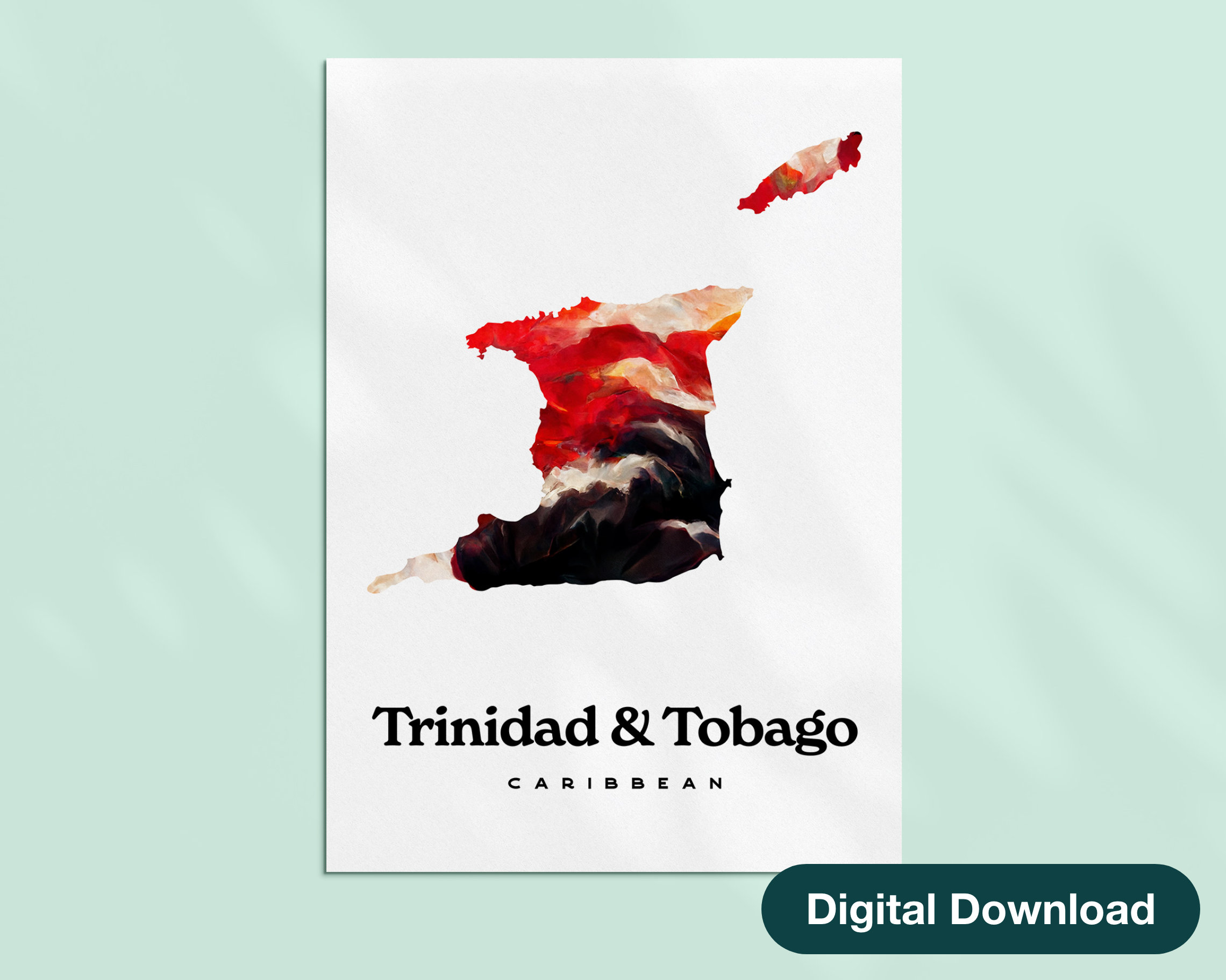 Map of Trinidad & Tobago, Red White and Black Poster, Downloadable ...