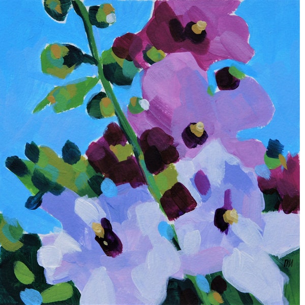 Hollyhocks Painting - Etsy