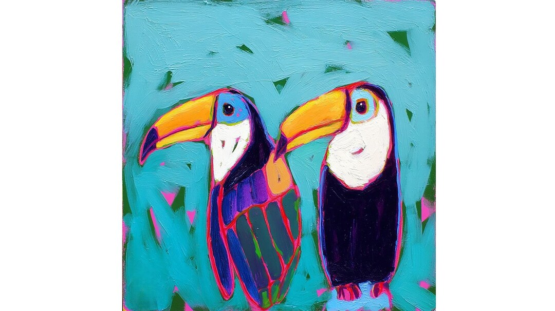 Toucans Painting Couple Original Art Birds Artwork Acrylic Love Animals ...