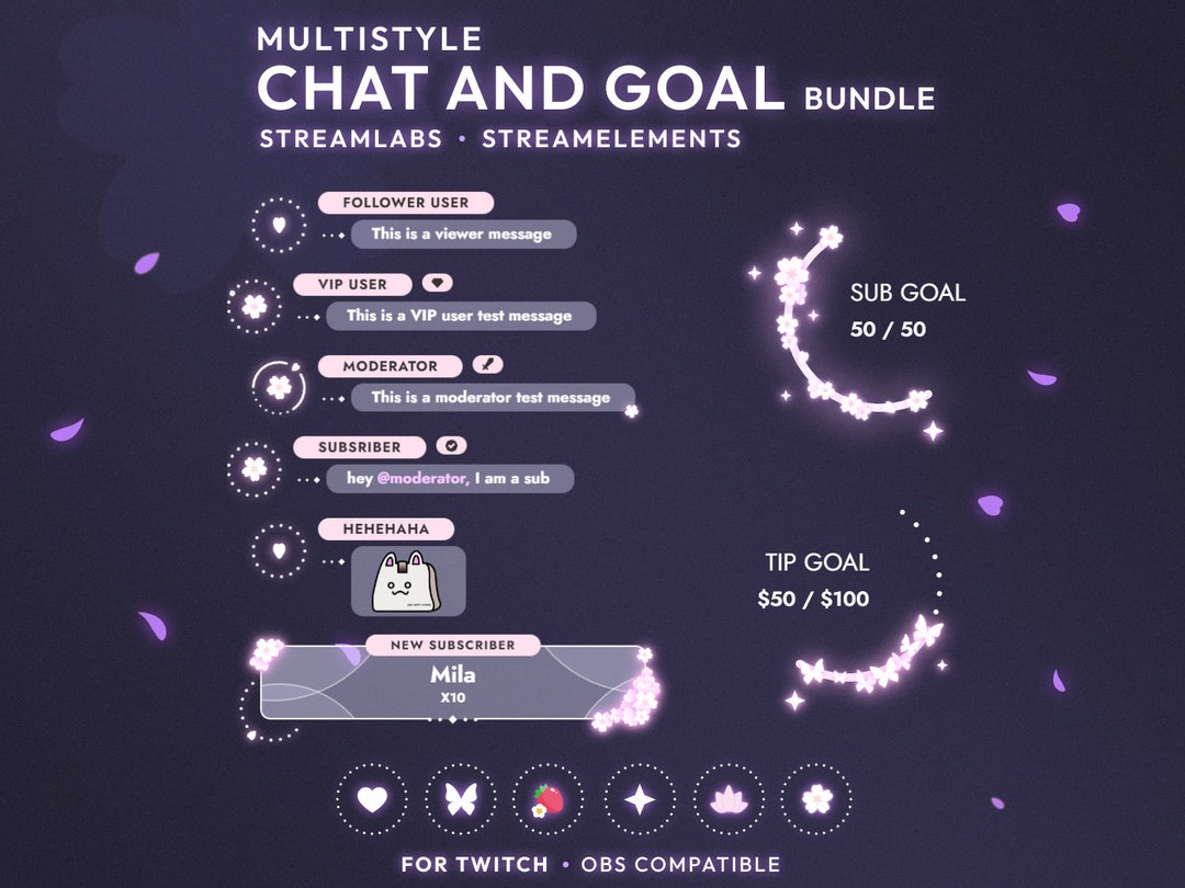 Bundle: Chat and Goal Widget | 6 Decor Options | Twitch - Etsy