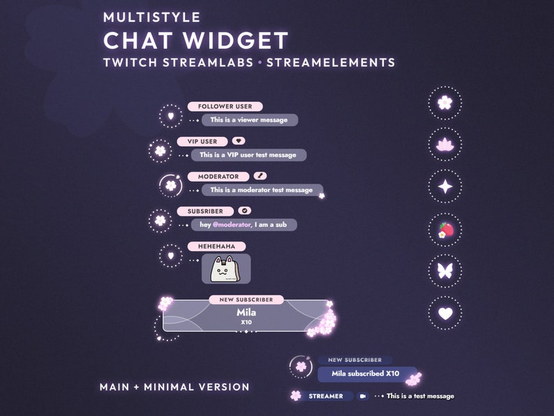 Multistyle Chat Widget + Minimal Version | 6 Decor Options | Twitch - Etsy