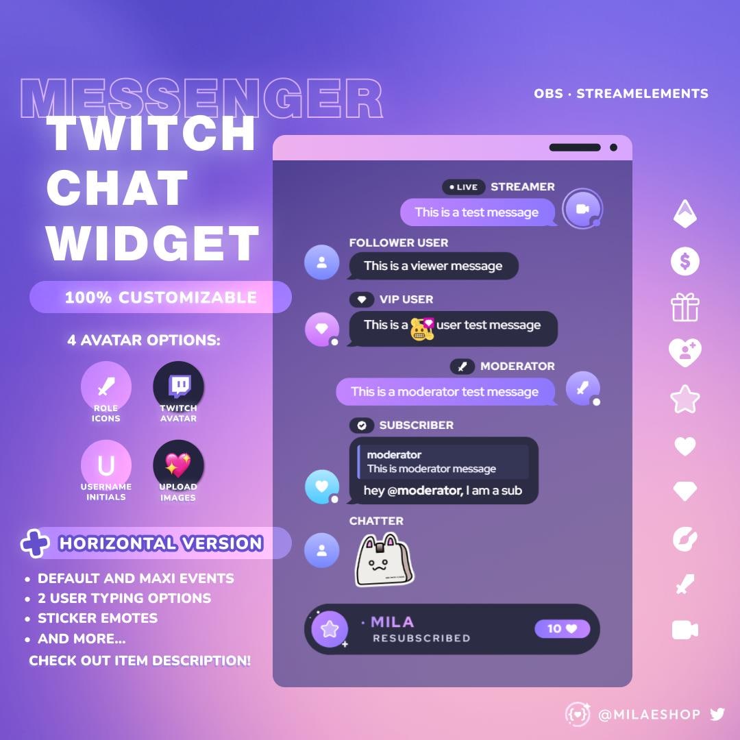 Messenger Chat Widget | Twitch Avatars | HORIZONTAL Included | Twitch ...