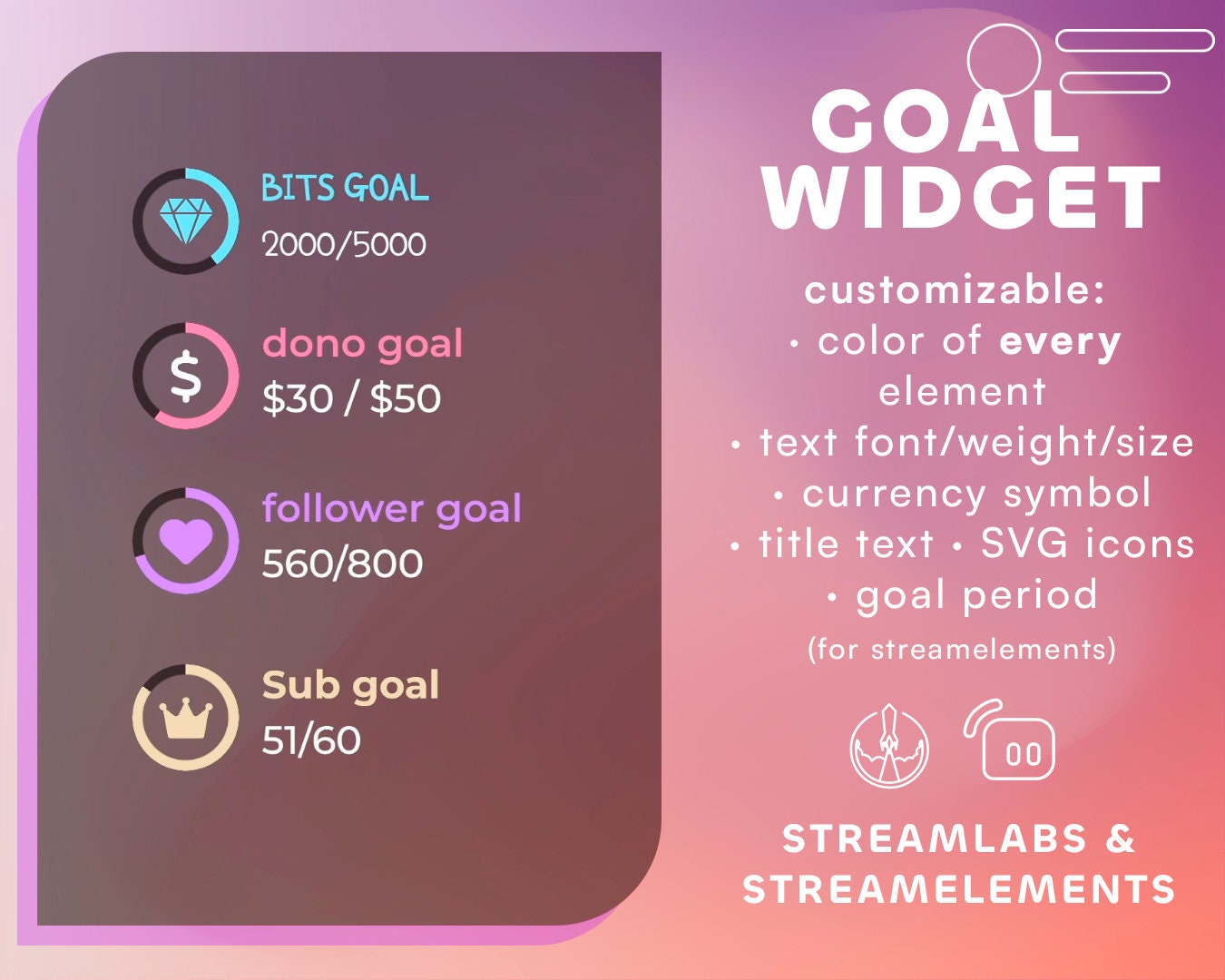 Twitch Goal Widget for Stream Youtube and Facebook - Etsy