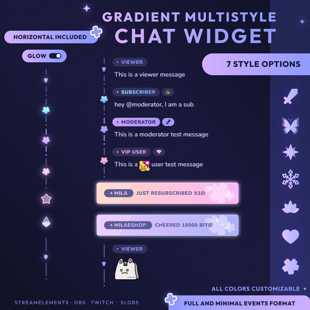 Gradient Twitch Chat Widget | 7 Icons | Event Messages | Streamelements ...