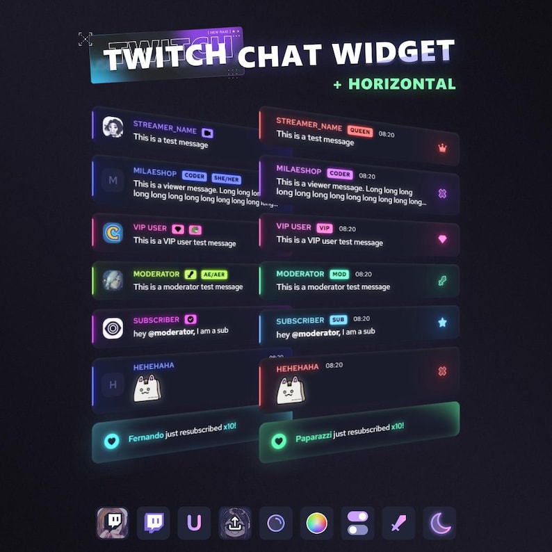Glowy Chat Widget | Horizontal and Vertical | Twitch Streamelements - Etsy