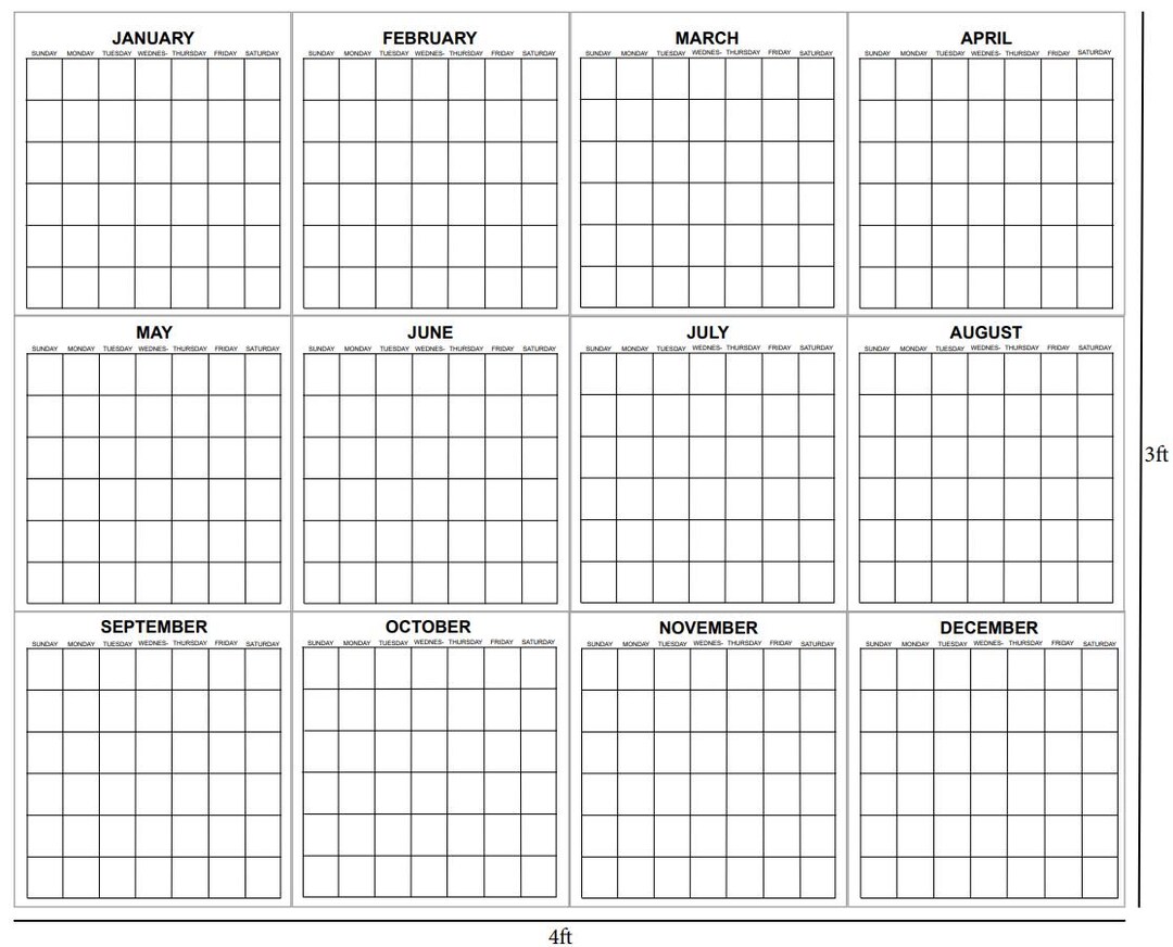 Simple Undated Yearly Wall Calendar Sheets - Etsy