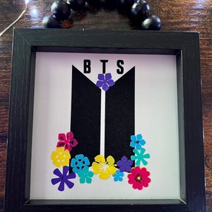 BTS Logo With Flowers in Wood Frame With Beaded Hangar - Etsy