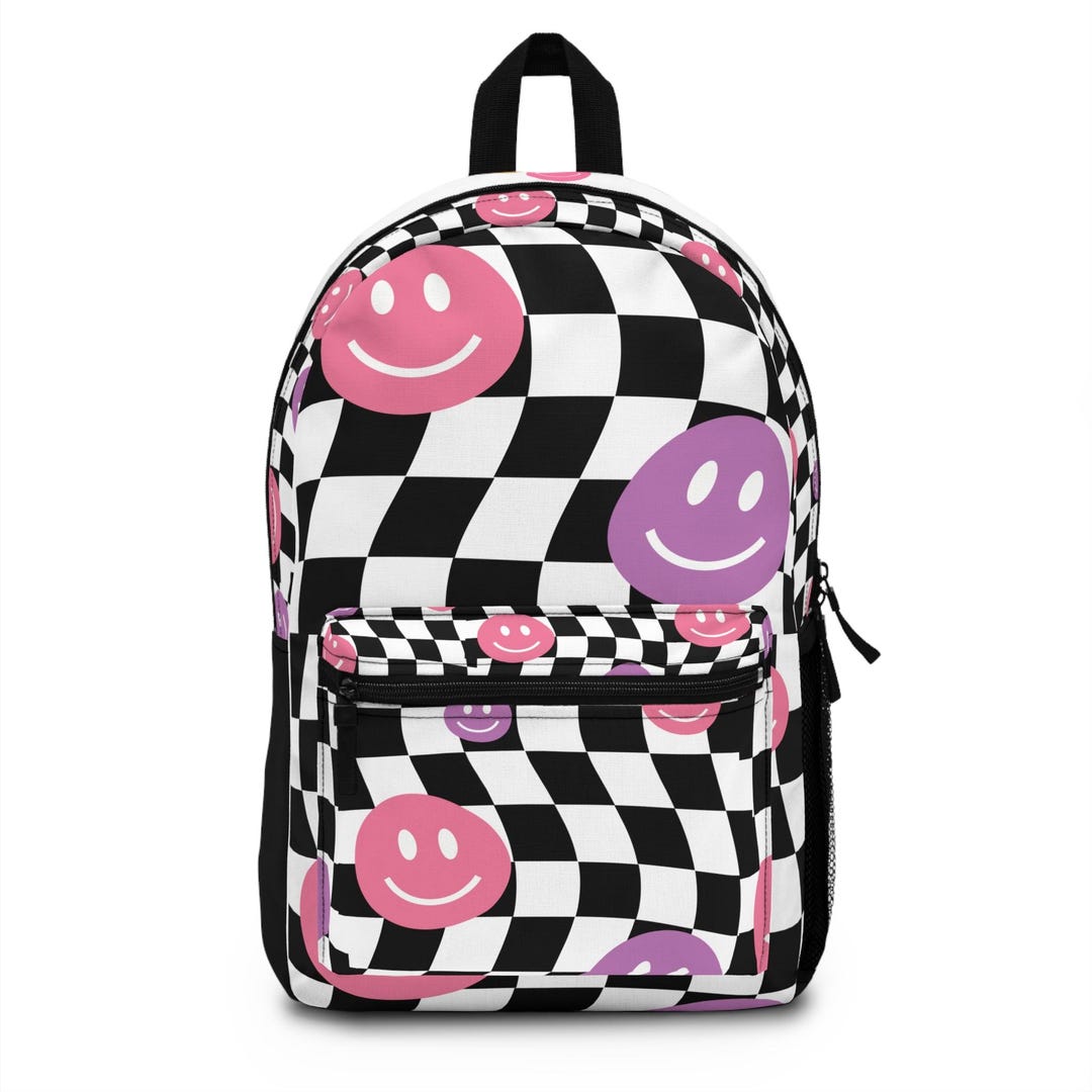 Luckeladybug Checkered Smiley Face Backpack Trendy & Fun - Etsy