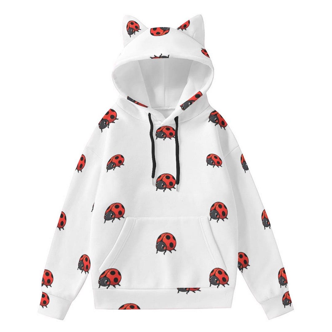 Purrfectly Adorable: Cute Ladybug Cartoon Womens Hoodie With Cat Ears ...