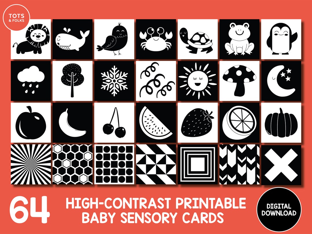64 Printable High Contrast Baby Cards in Black and White - Sensory ...