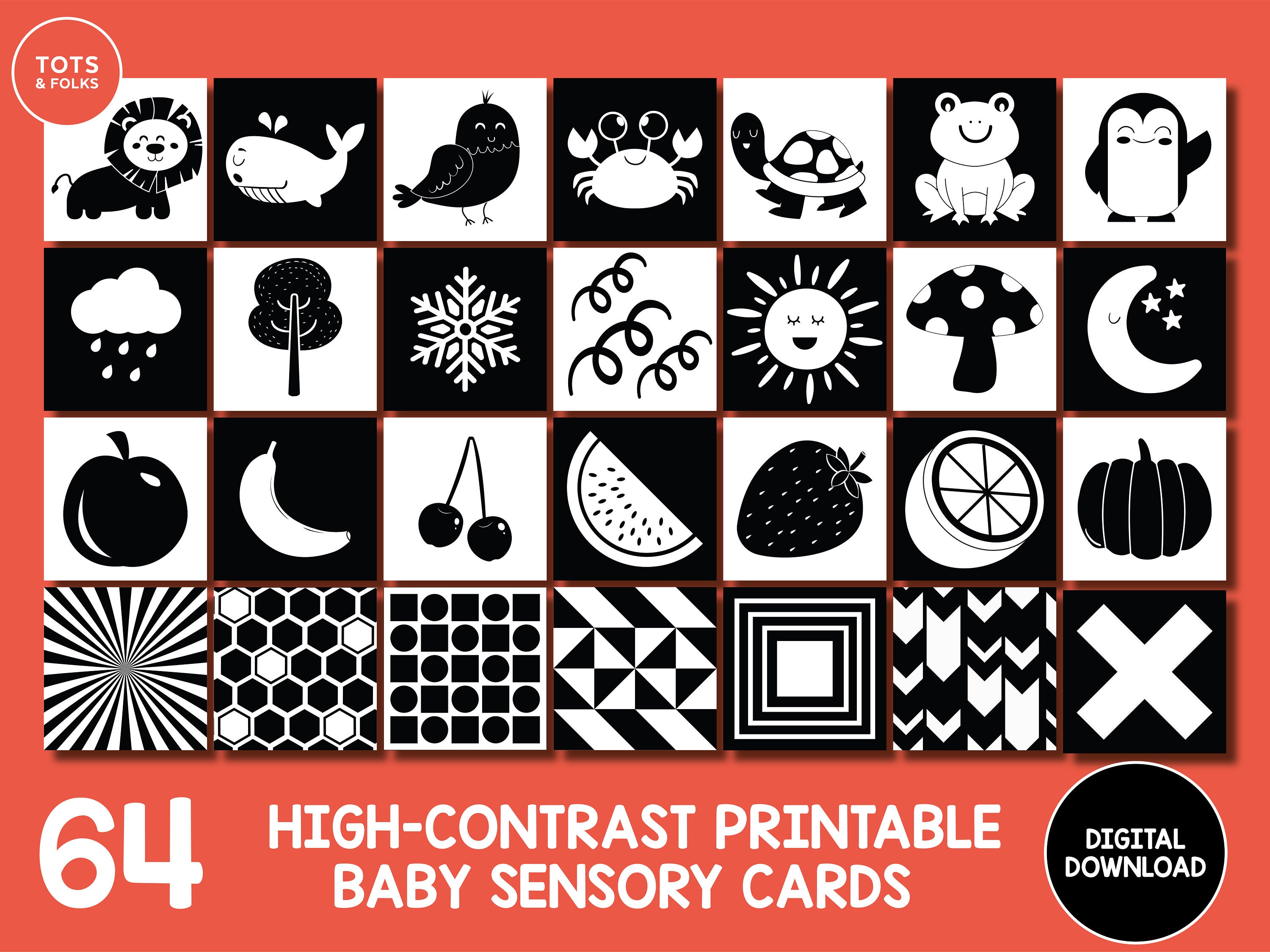 64 Printable High Contrast Baby Cards in Black and White - Sensory ...