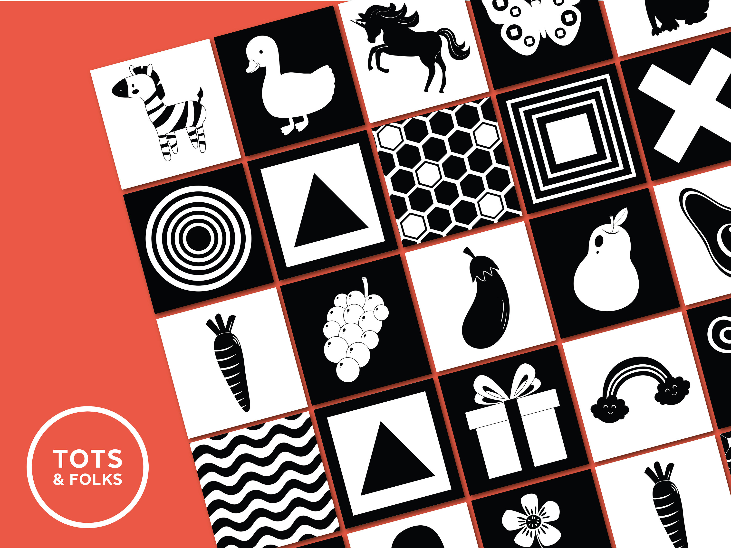 64 Printable High Contrast Baby Cards in Black and White - Sensory ...