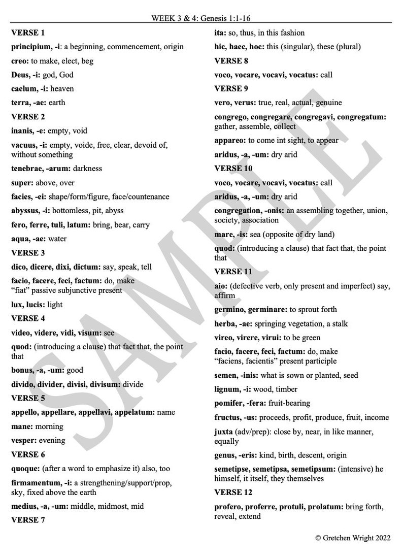 Weeks 2-12 Vocabulary Lists for Latin Language and Literature (FIRST ...