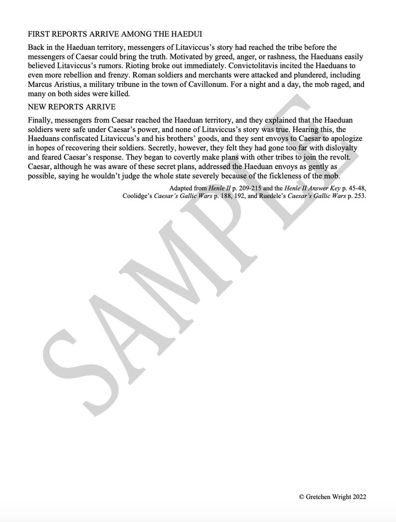 Caesar's Gallic Wars Part Two: Student Workbook for High School ...