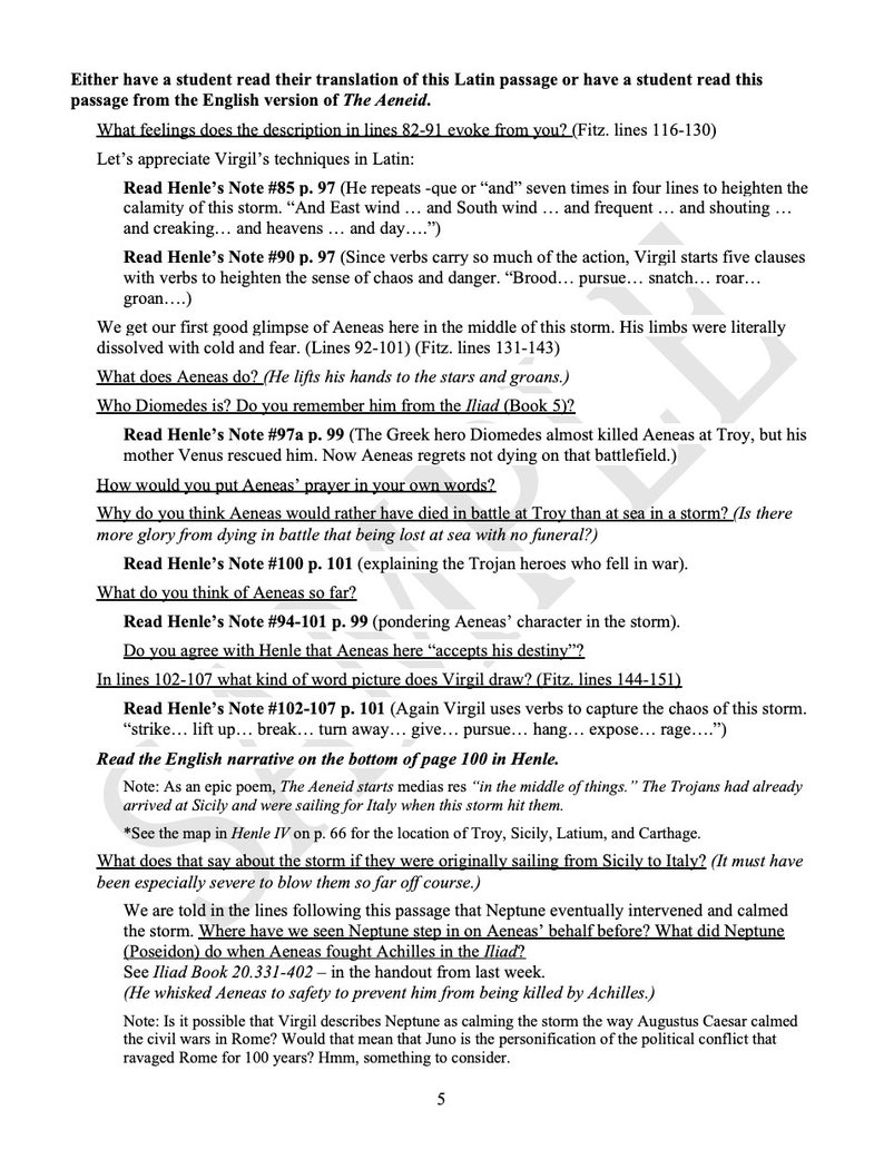 The Aeneid: Discussion Questions -- to Study Henle Fourth Year Latin ...