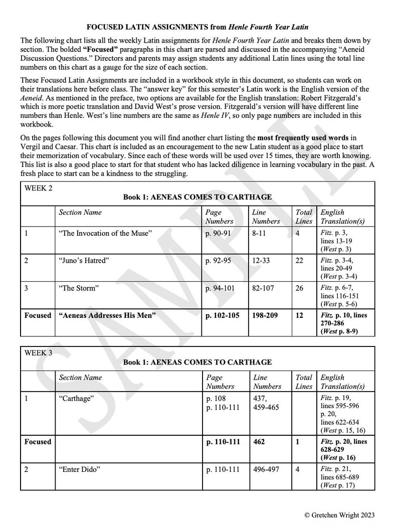 The Aeneid: Student Workbook for High School Studying With Henle Fourth ...