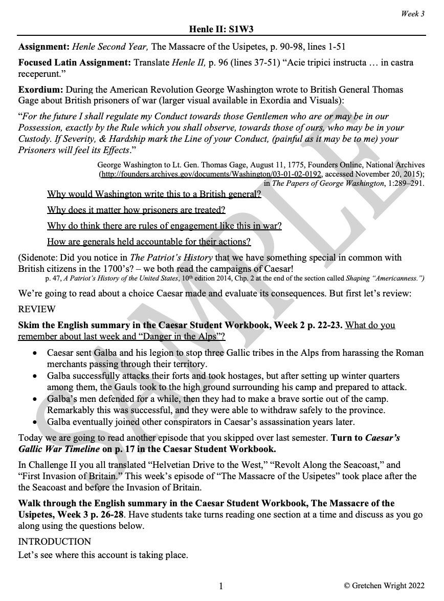 Caesar's Gallic Wars Part Two: Discussion Questions -- to Study Henle ...