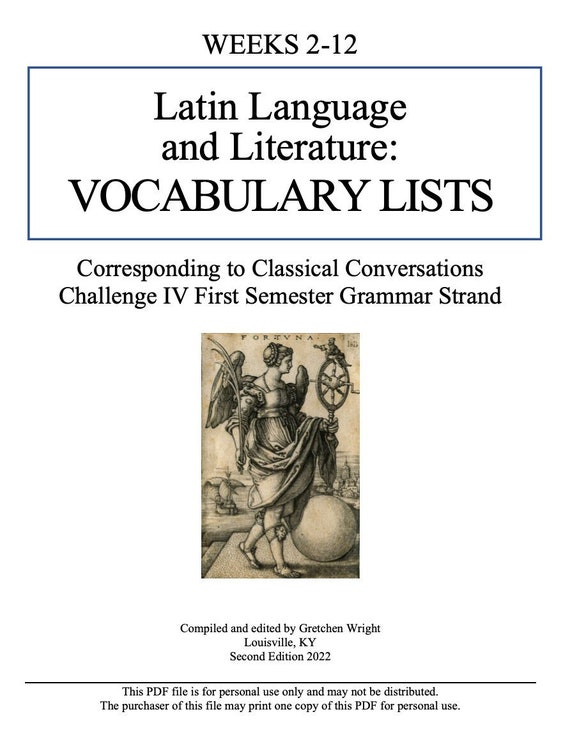 Weeks 2-12 Vocabulary Lists for Latin Language and Literature - Etsy