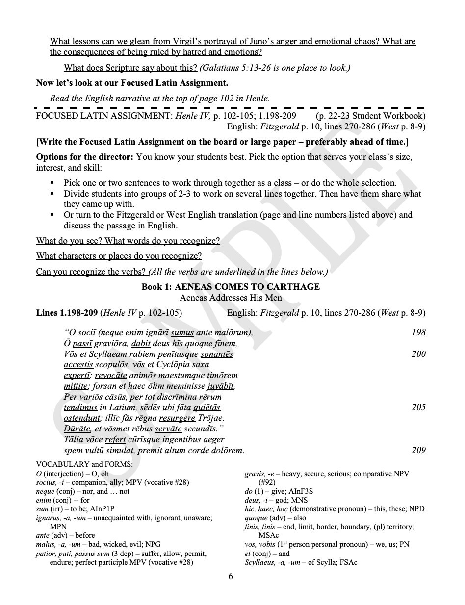 The Aeneid: Discussion Questions to Study Henle Fourth Year Latin CC ...