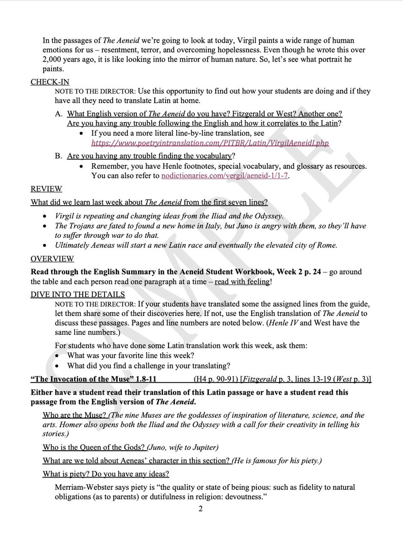 The Aeneid: Discussion Questions -- to Study Henle Fourth Year Latin ...