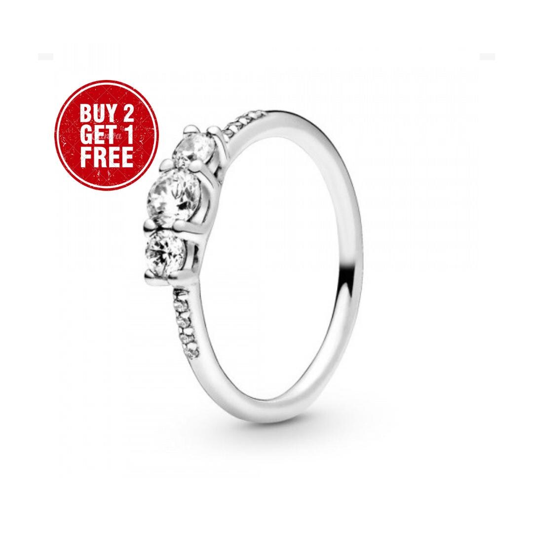 Silver Ring Clear Three-stone / / Ring / Silver Ring / Silver Women ...
