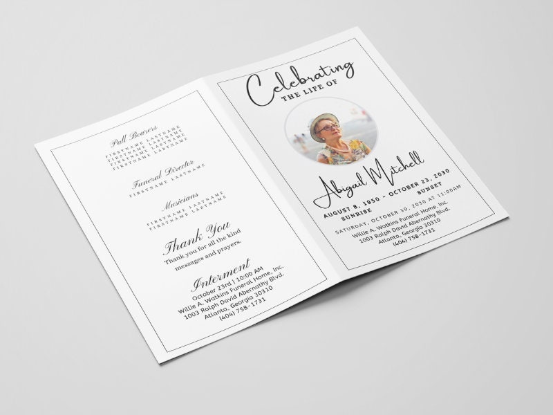 Funeral Program Template, Celebrating the Life Of, Obituary Card ...