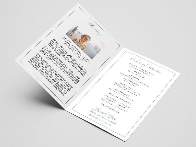 Funeral Program Template, Celebrating the Life Of, Obituary Card ...