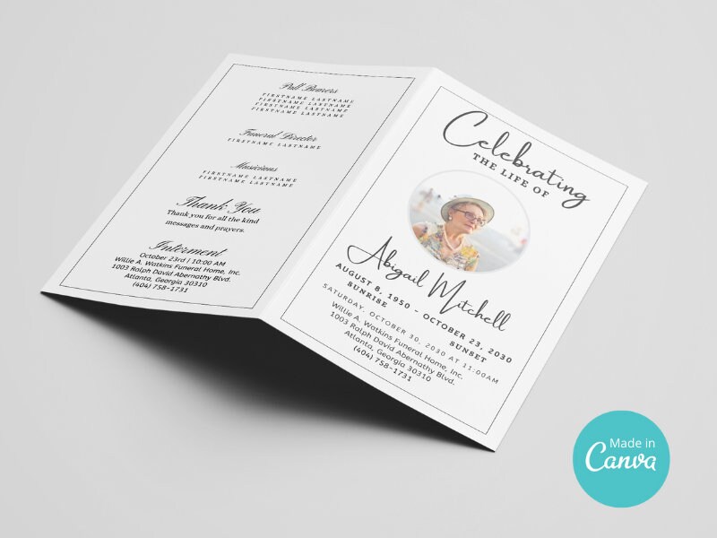 Funeral Program Template, Celebrating the Life Of, Obituary Card ...