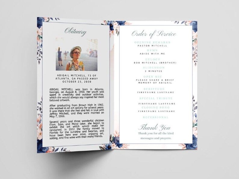 Funeral Program Template Celebrating the Life Of Obituary - Etsy