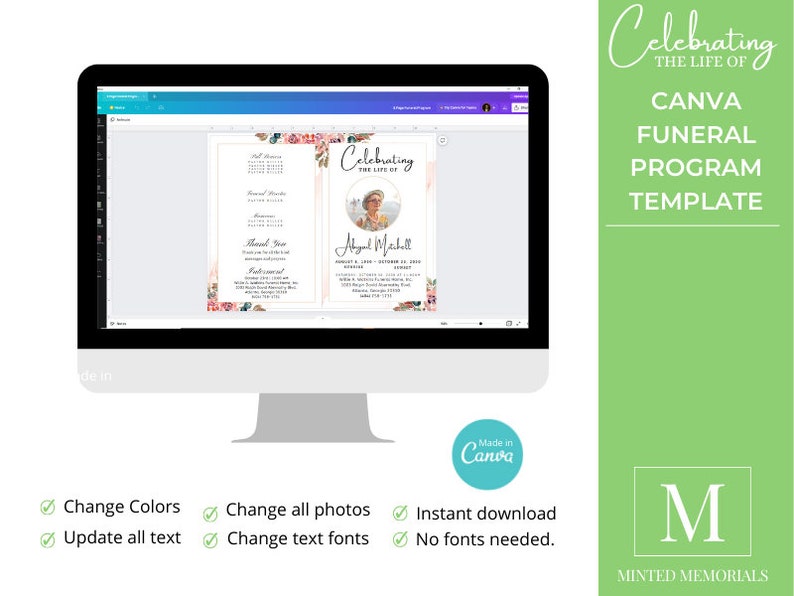 Funeral Program Template, Celebrating the Life Of, Obituary Card ...
