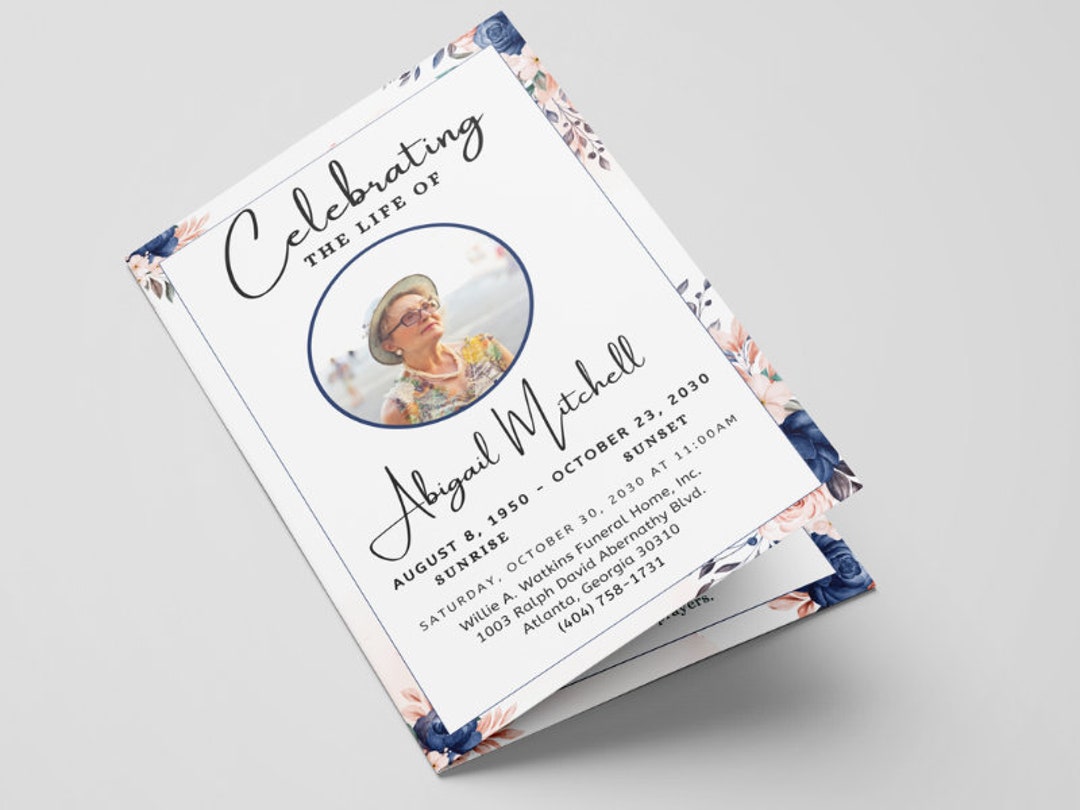 Funeral Program Template, Celebrating the Life Of, Obituary Card ...